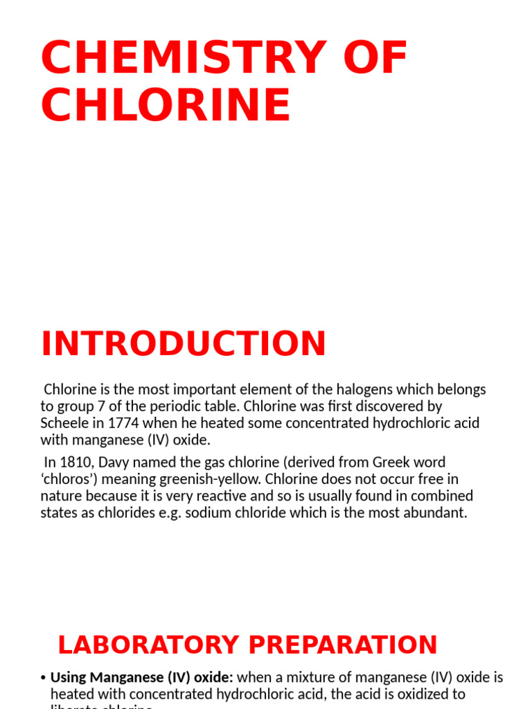 Chemistry and Uses of Chlorine | PDF | Chlorine | Chloride
