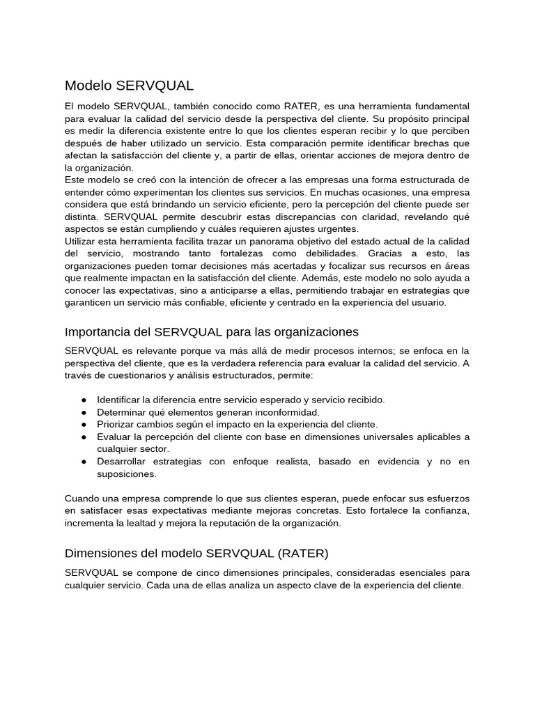 Modelo SERVQUAL: Evaluación de Servicios | PDF | La satisfacción del ...