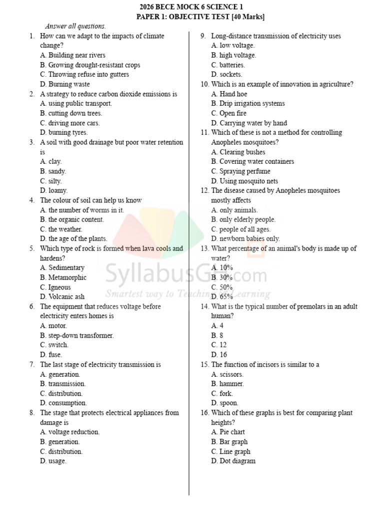 2026 BECE Mock Science Exam Paper | PDF | Ecosystem | Cell (Biology)