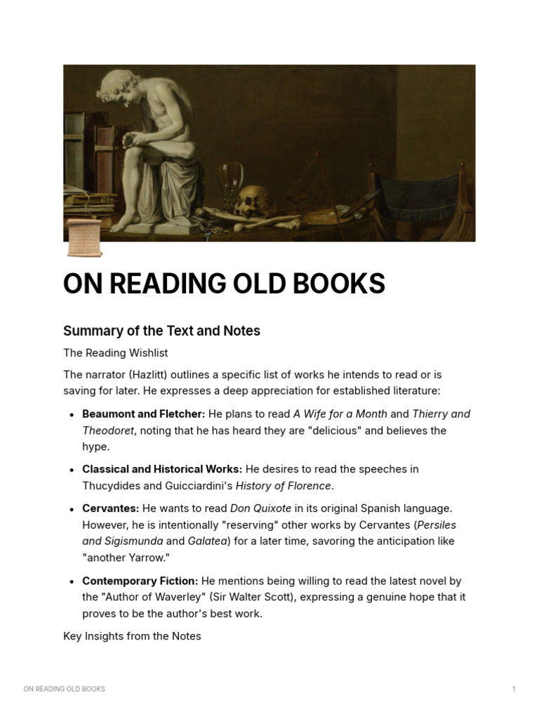 On Reading Old Books | PDF | Miguel De Cervantes | Novels