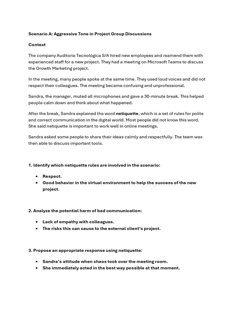 Scenario A Aggressive Tone in Project Group Discussions | PDF