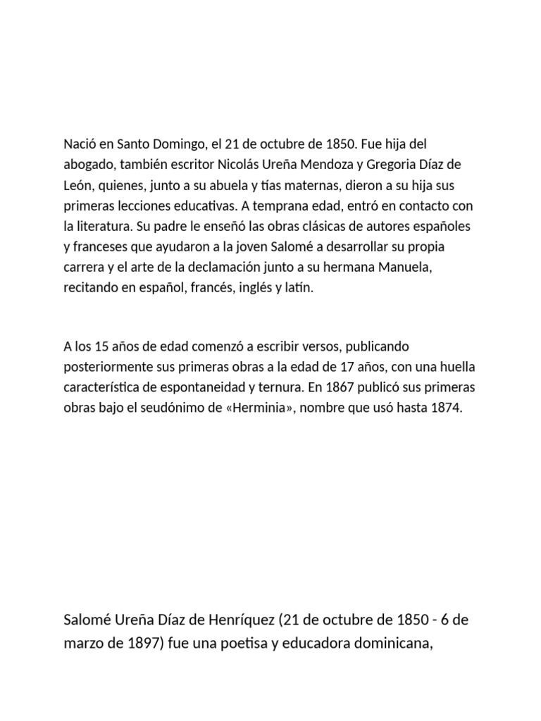 Salomé Ureña: Poetisa y Educadora Dominicana | PDF | Escritura