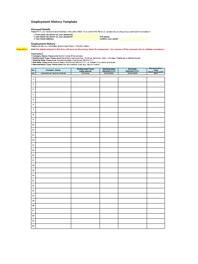 Employment History Template v2025 3 | PDF