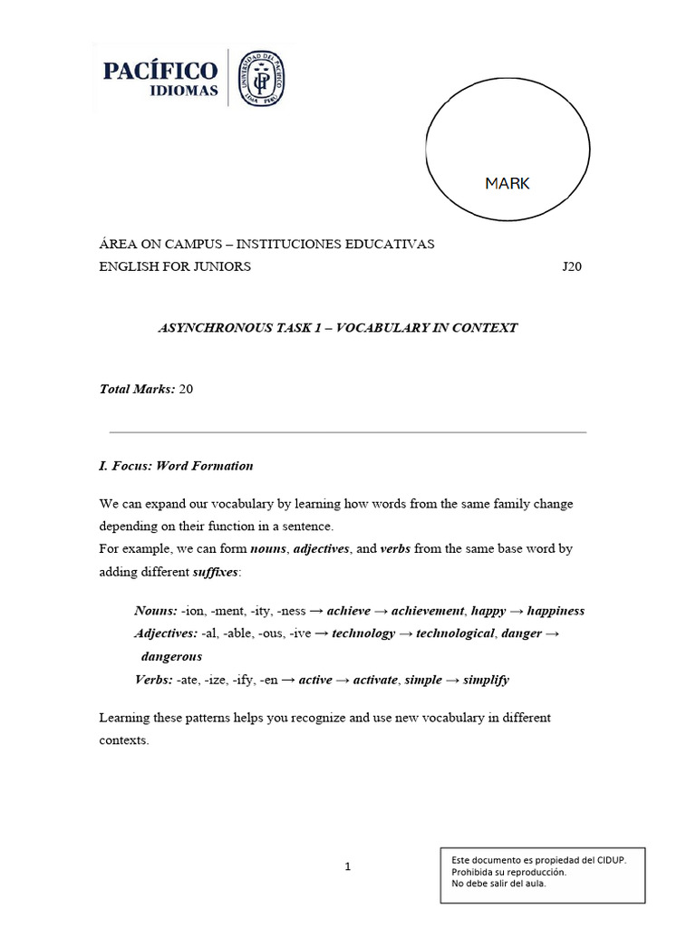 Asynchronous Task 1 - Vocabulary in Context j20 Unit 8 - Student Copy ...