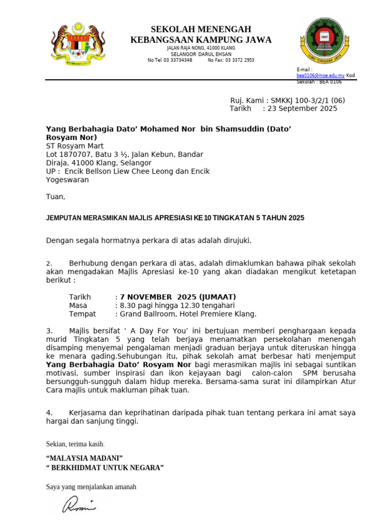 Surat Jemputan Perasmi Maka 2025 | PDF