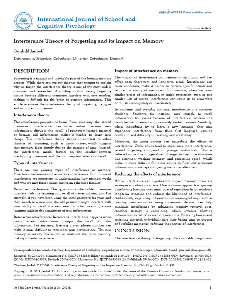 Interference Theory of Forgetting and Its Impact On Memory | PDF ...
