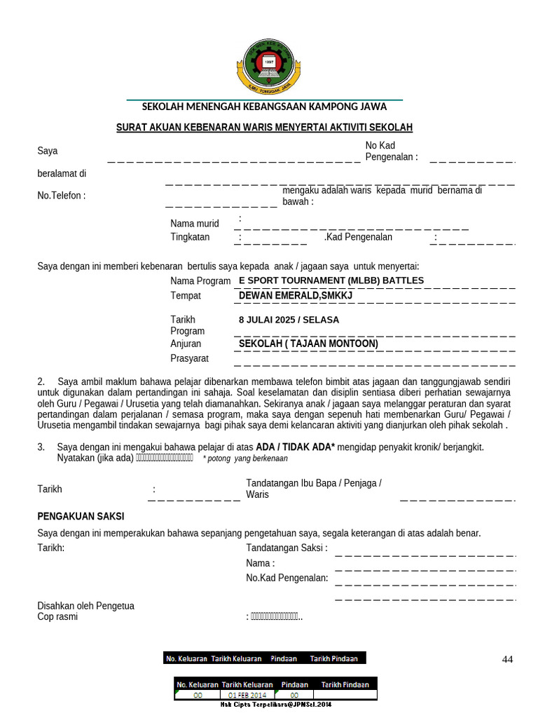 Mlbb 2025 Borang Kebenaran | PDF