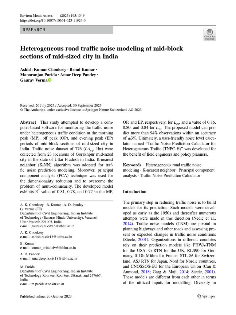 Heterogeneous Road Traffic Noise Modeling-1 | PDF | Principal Component ...