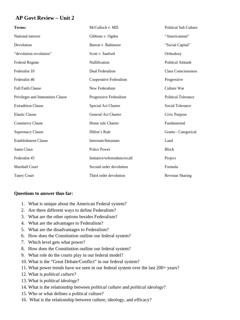 AP Government Review: Federalism & Culture | PDF | Political Science ...