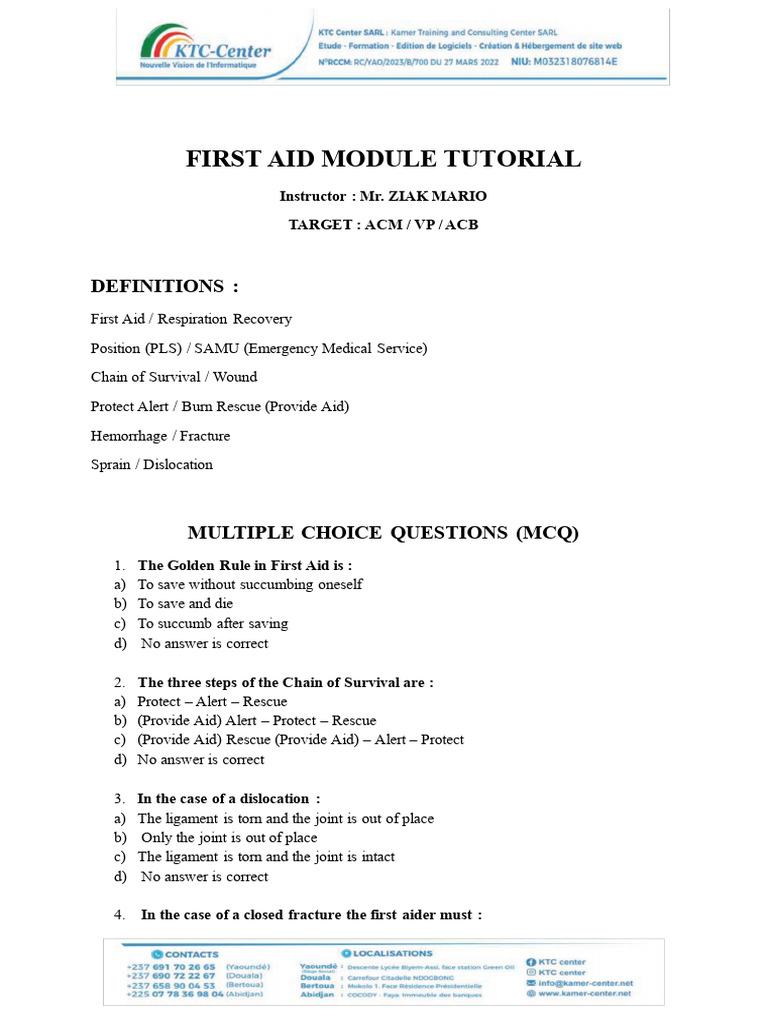 First Aid Training Module Overview | PDF | Cardiopulmonary ...