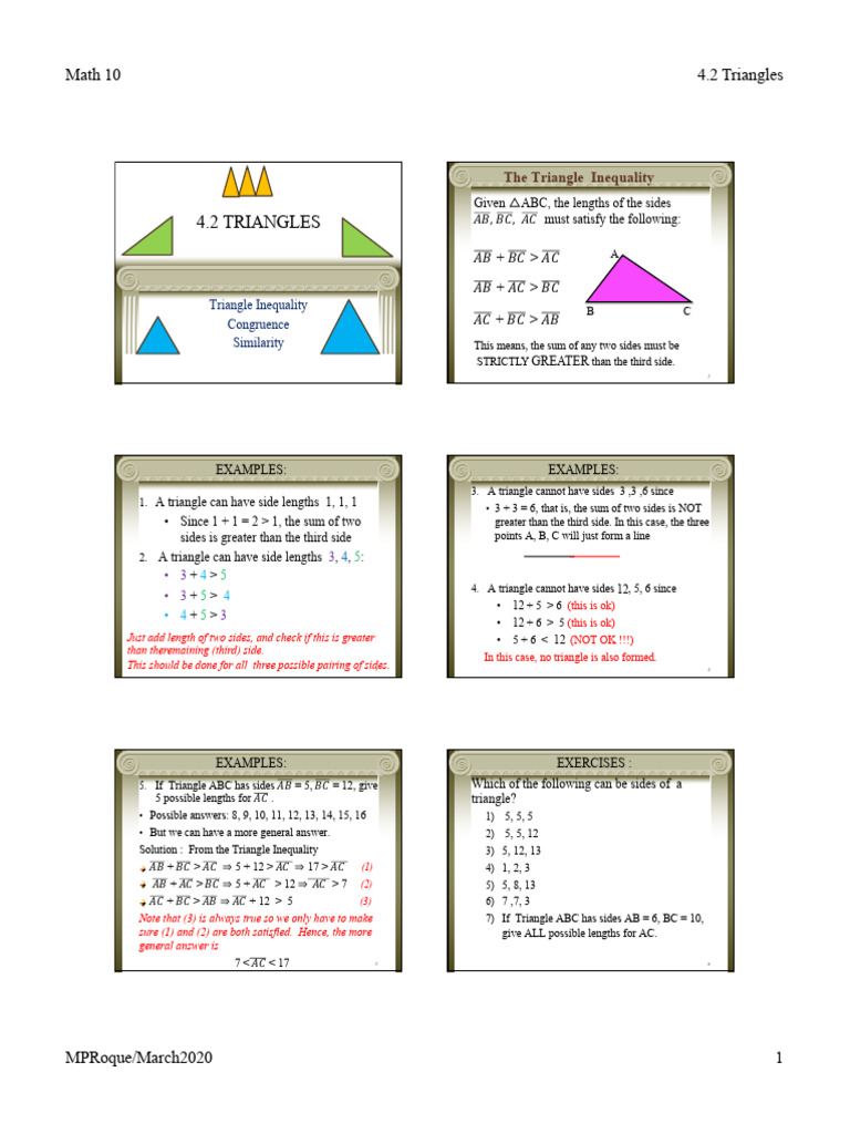 Triangle Inequality and Congruence Concepts | PDF | Triangle | Mathematics