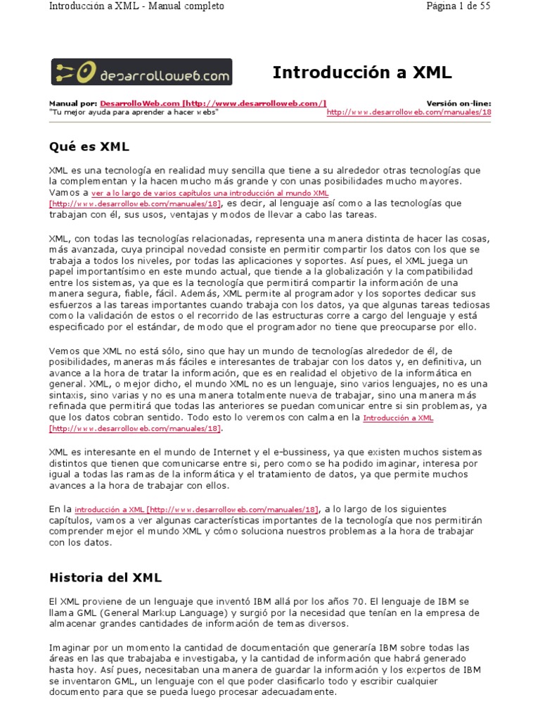 Introduccion XML | PDF | HTML | Xml