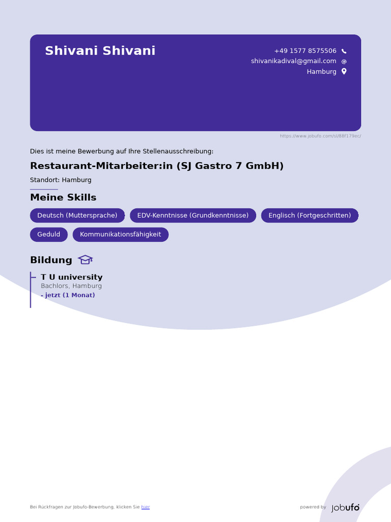 Bewerbung McDonalds Shivani-Shivani 20250725 | PDF