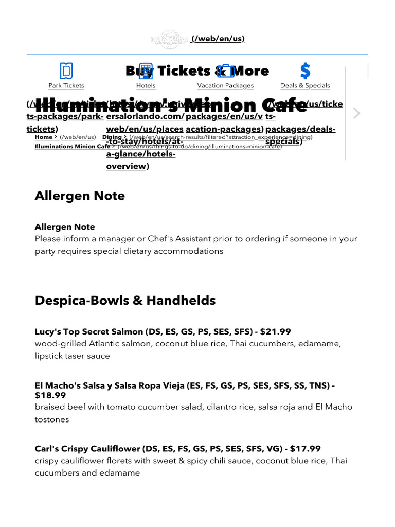 Illumination's Minion Cafe - Universal Studios Florida™ Orlando | PDF ...