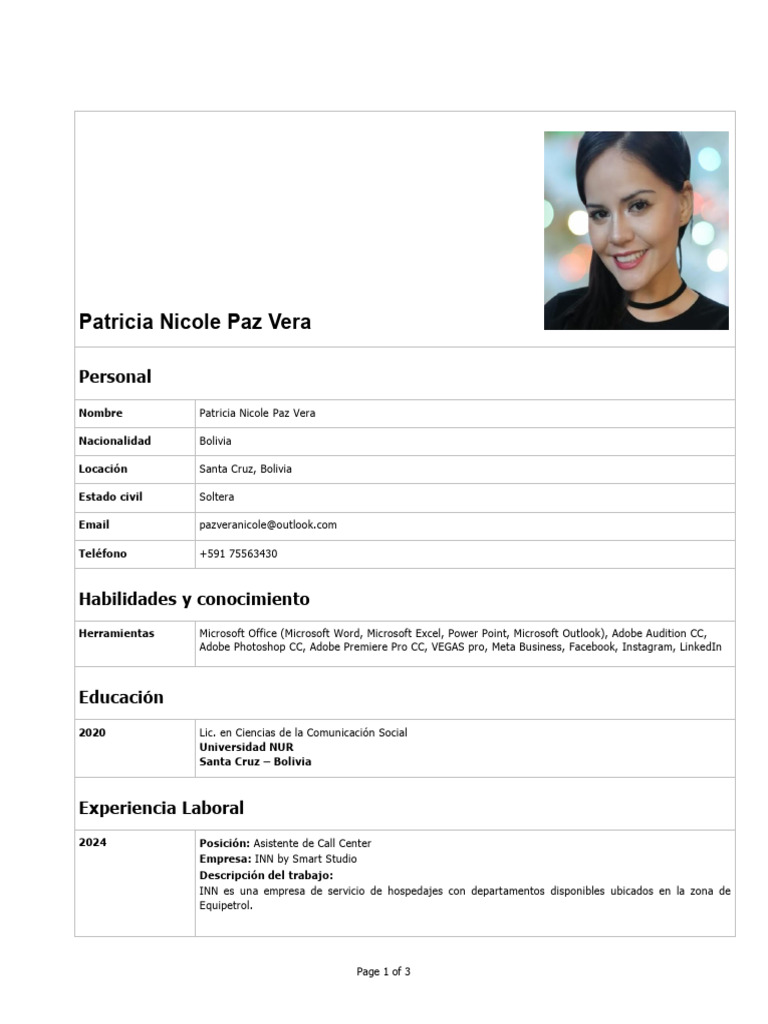 CV Patricia Nicole Paz Vera | PDF | Microsoft | Facebook