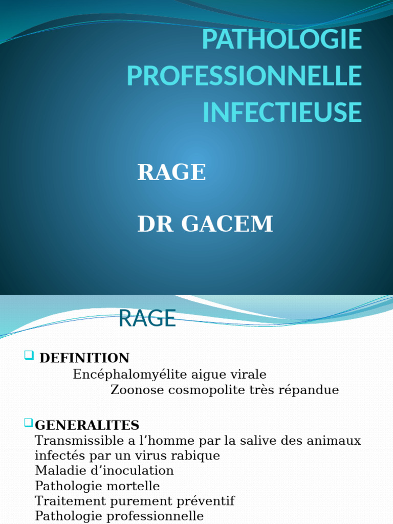 Pathologie Professionnelle Infectieuse Rage | PDF | Rage (maladie ...