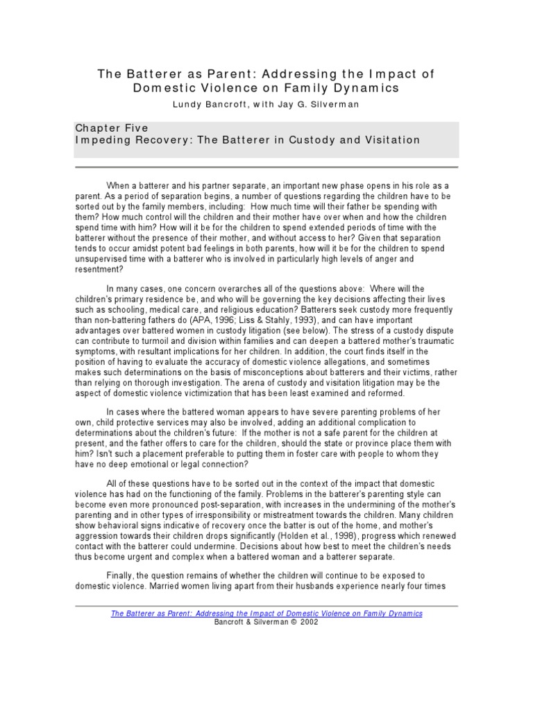 Batterer - Parent | PDF | Child Custody | Domestic Violence