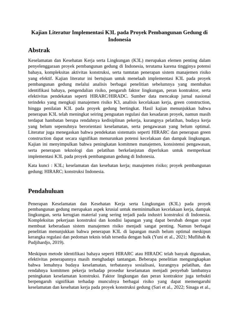 Implementasi K3L pada Proyek Gedung Indonesia | PDF