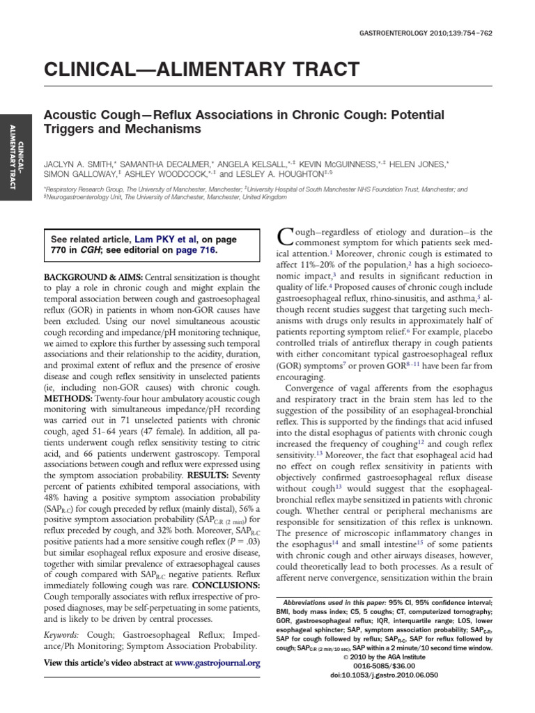 Smith-Acoustic Cough-Reflux Associations in Chronic Cough - Potential ...