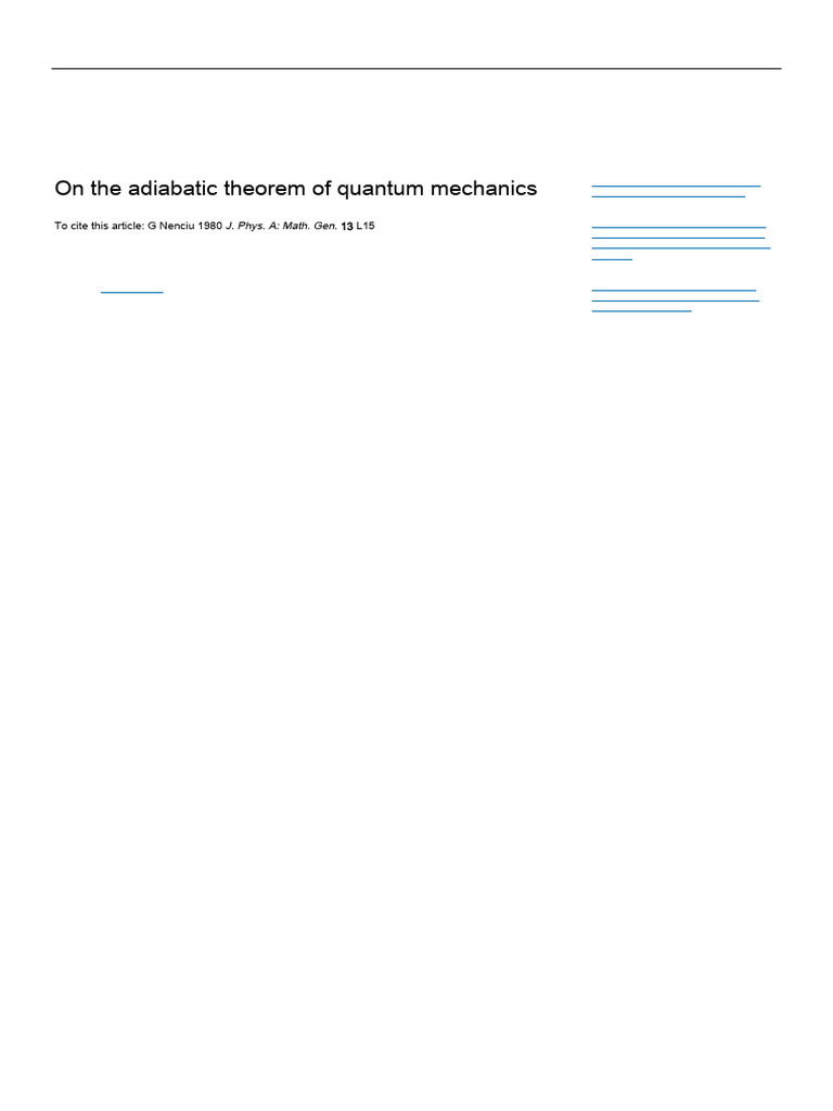 On The Adiabatic Theorem of Quantum Mechanics G Nenciu | PDF | Quantum Mechanics | Theoretical ...