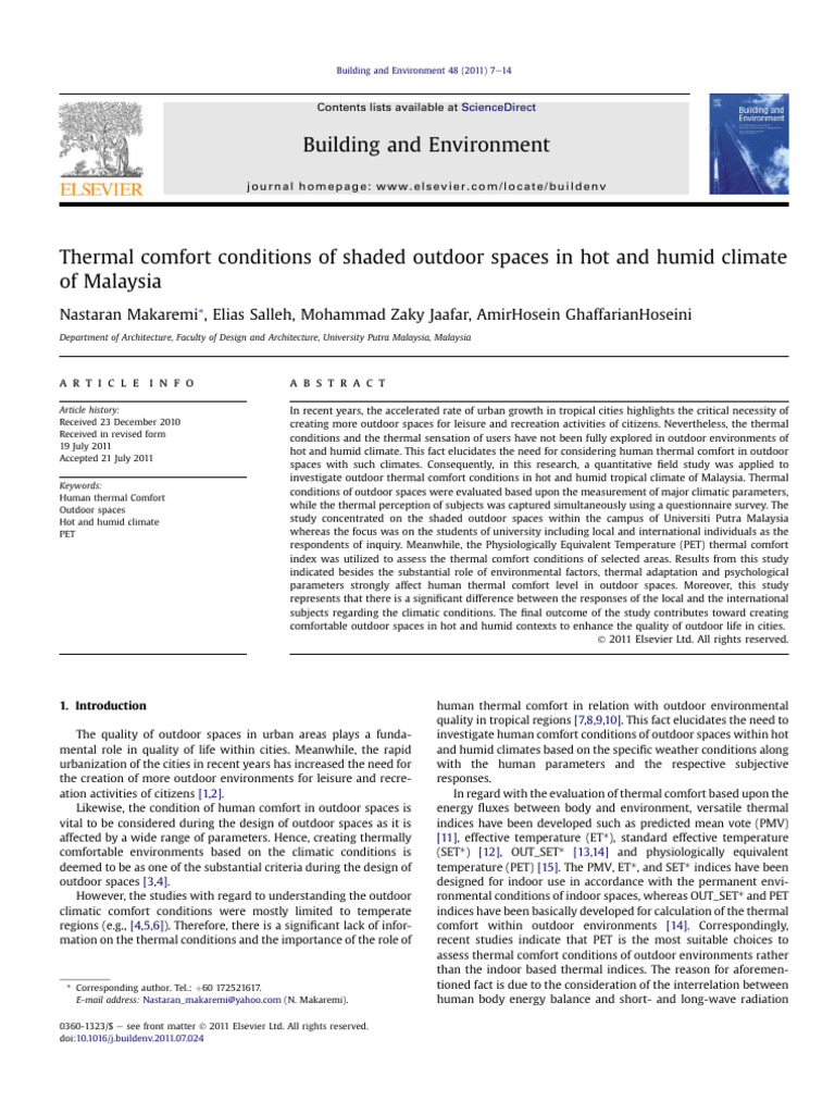 Thermal Comfort in Malaysia's Outdoor Spaces | PDF | Survey Methodology ...