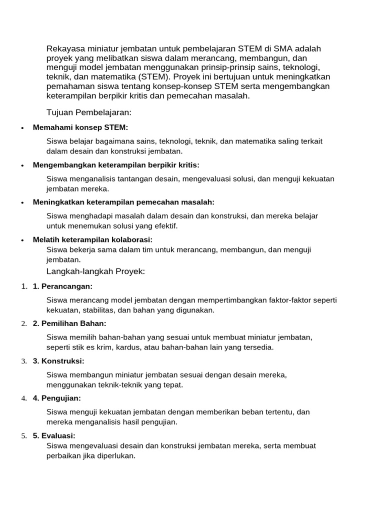 Proyek Miniatur Jembatan untuk Pembelajaran STEM | PDF