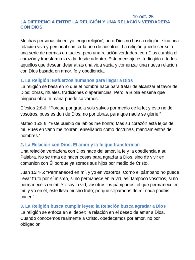 Relación con Dios vs. Religión Vacía | PDF | Fe | Amor