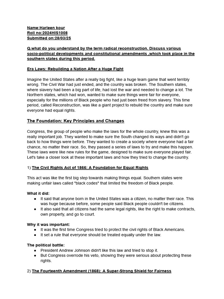 Reconstruction - Socio-Political Changes | PDF | Reconstruction Era ...