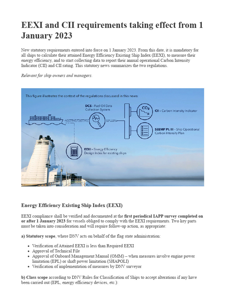 EEXI and CII Requirements Taking Effect From 1 January 2023 | PDF