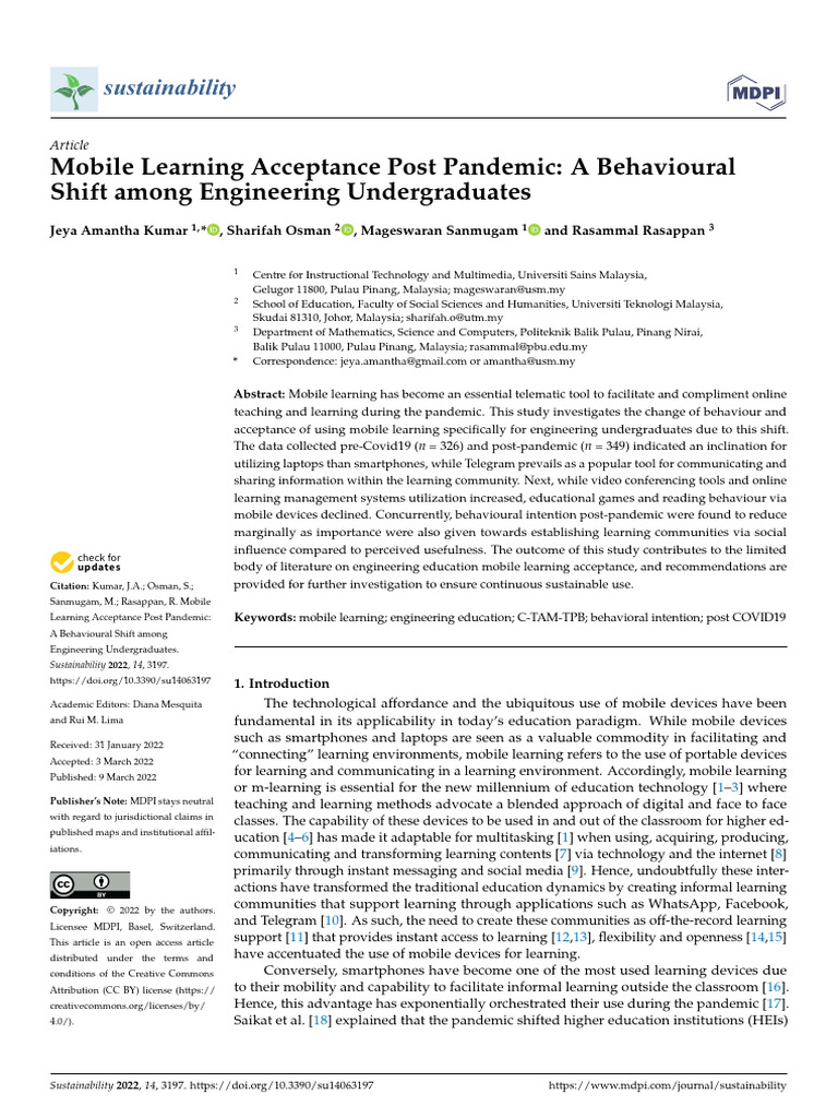Mobile Learning Acceptance in Engineering Students | PDF