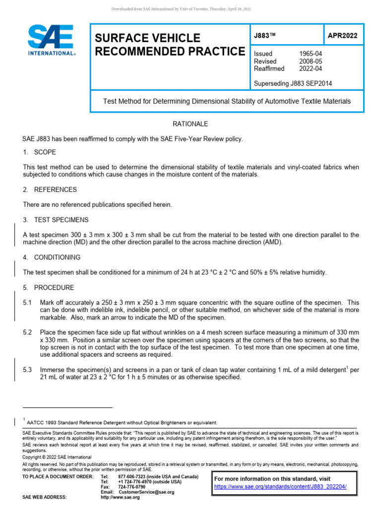 Dimensional Stability Test for Textiles | PDF