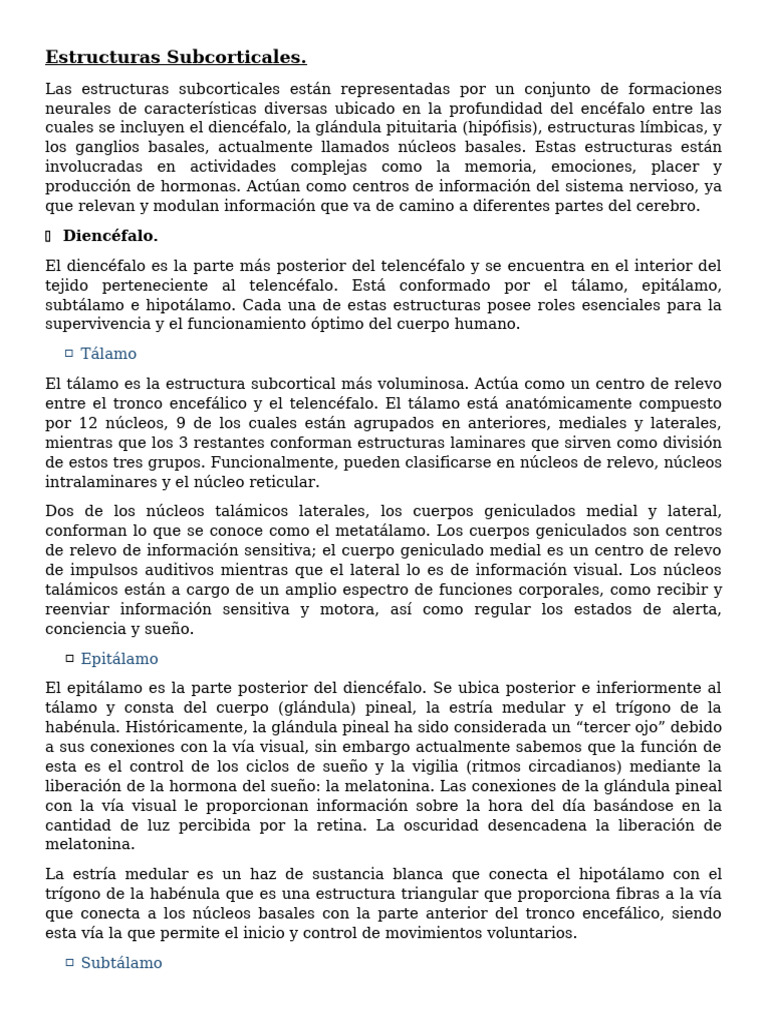 Estructuras Subcorticales y Tronco Encefalico | PDF | Hipotálamo ...