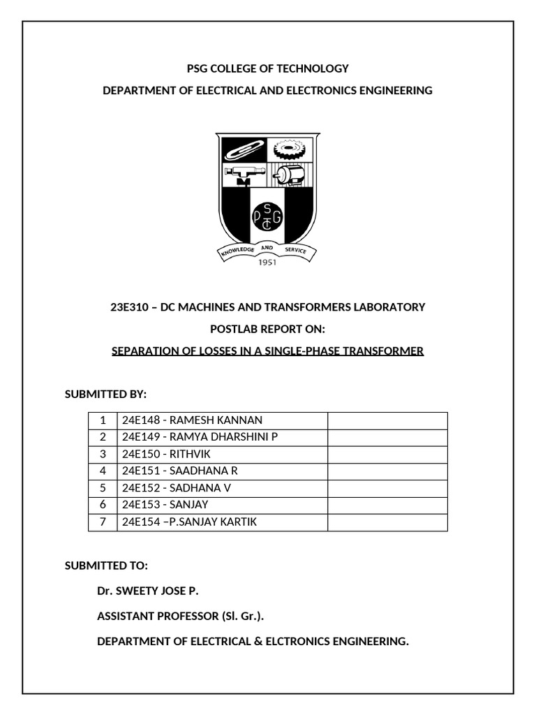 Single-Phase Transformer Losses Analysis | PDF | Transformer ...