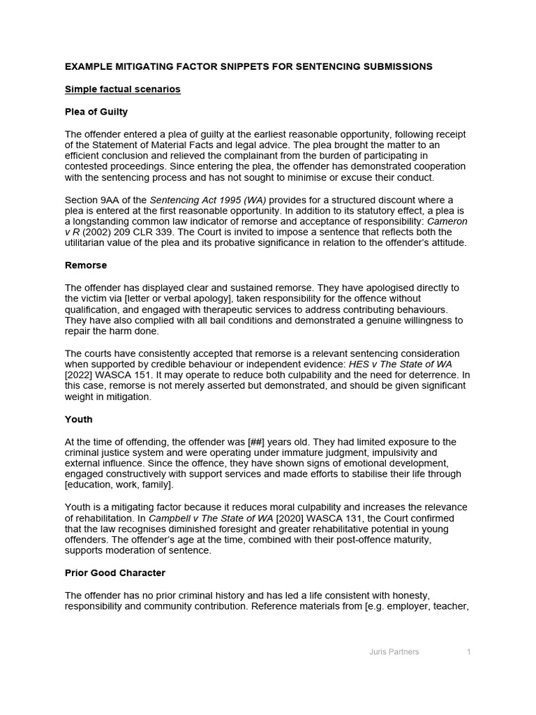 Mitigating Factors for Sentencing Submissions | PDF | Crimes | Crime ...
