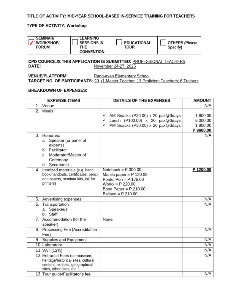 Breakdown-Of-Expenses IPBT Implementation | PDF