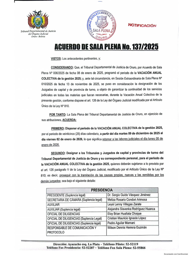 Acuerdo de Sala Plena 137 2025 | PDF