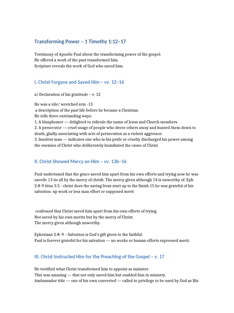 Transforming Power Sermon | PDF | Jesus | Paul The Apostle