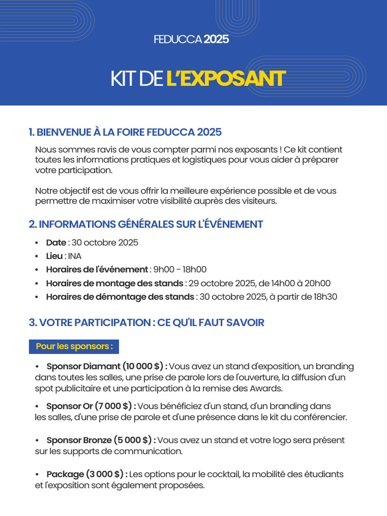 Kit Exposant Foire FEDUCCA 2025 | PDF