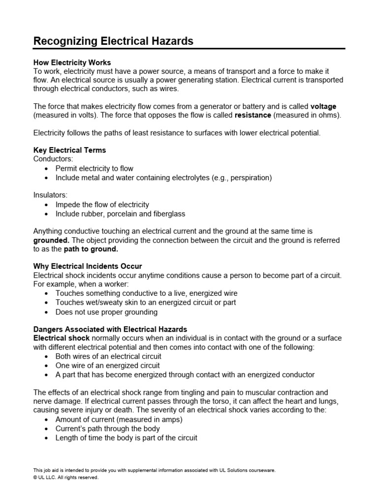 Recognizing Electrical Hazards Job Aid PS5-00204 | PDF | Electricity ...