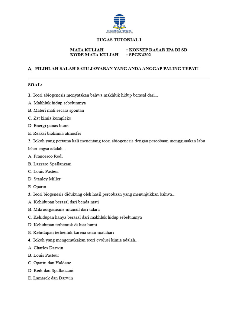 SOAL TUGAS TUTORIAL 1 | PDF
