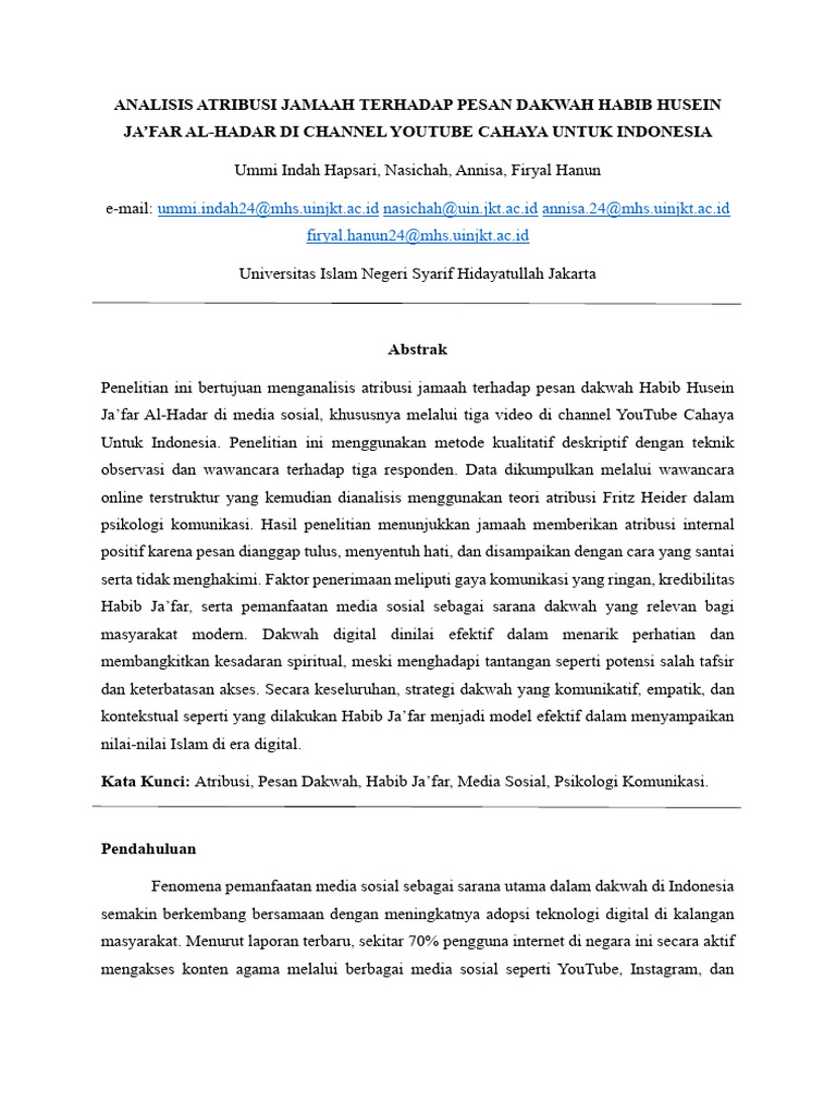 Atribusi Jamaah pada Dakwah Habib Ja'far | PDF