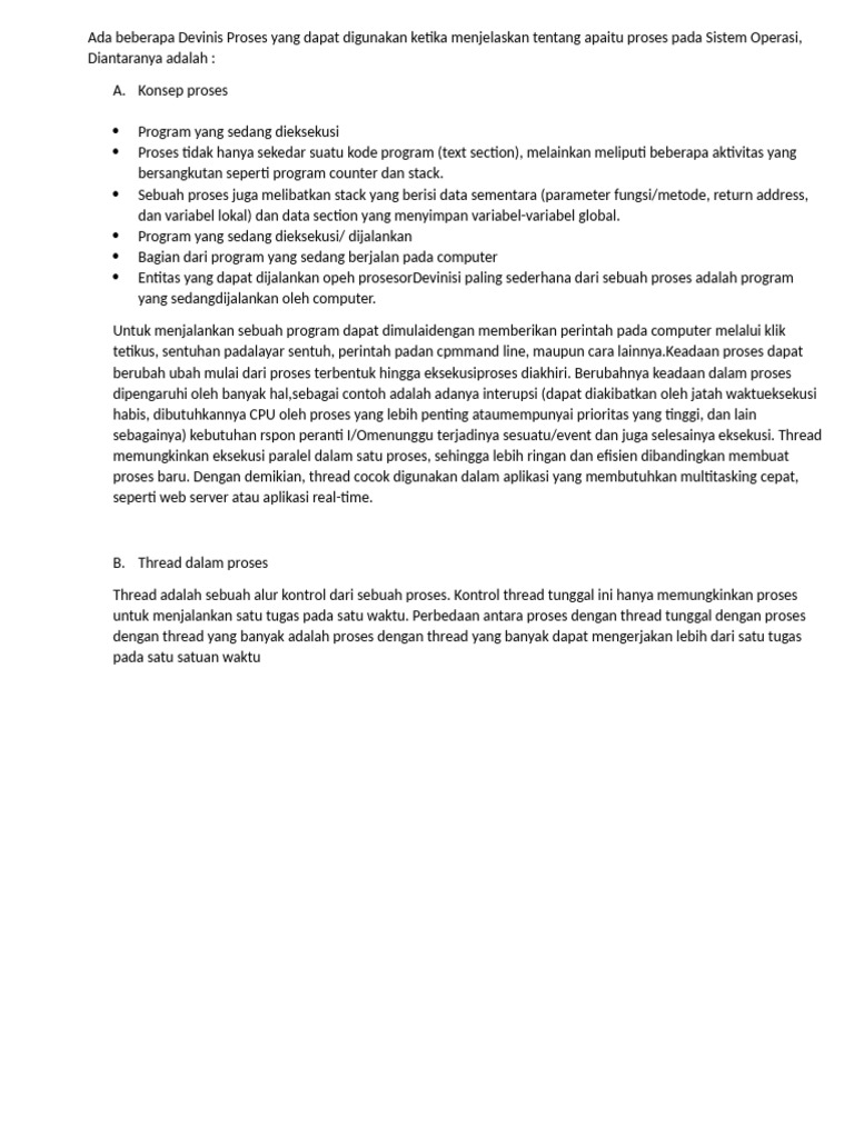 Proses dan Thread dalam Sistem Operasi | PDF