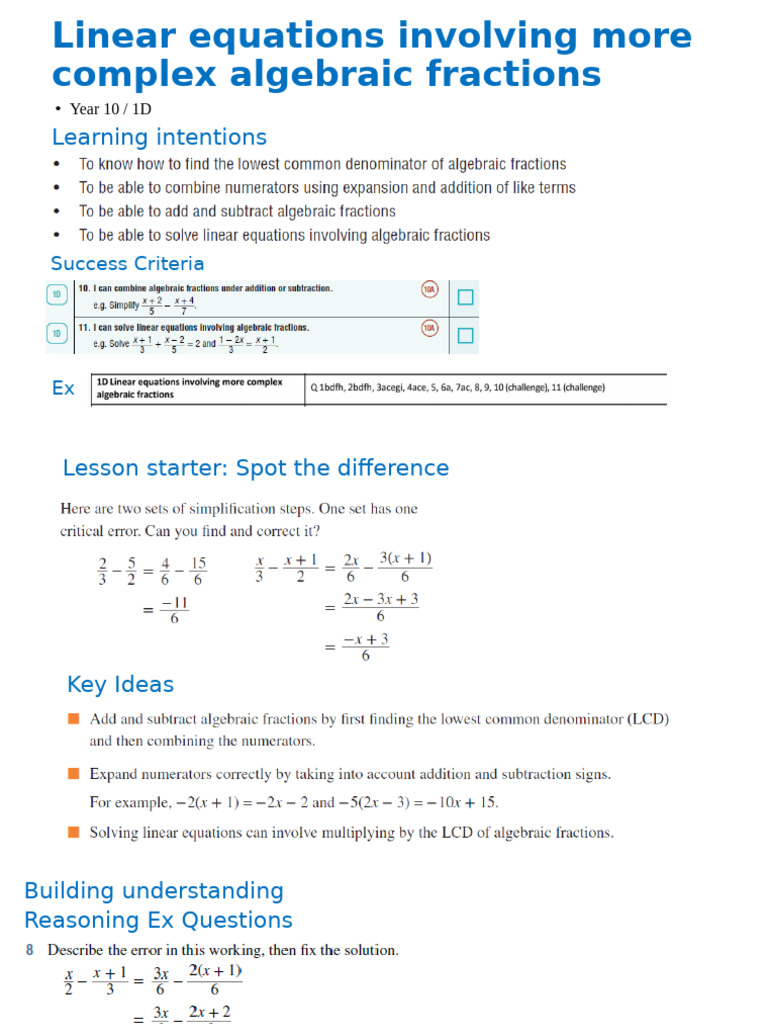 CHP 1D - Linear Equations Involving More Complex Algebraic | PDF