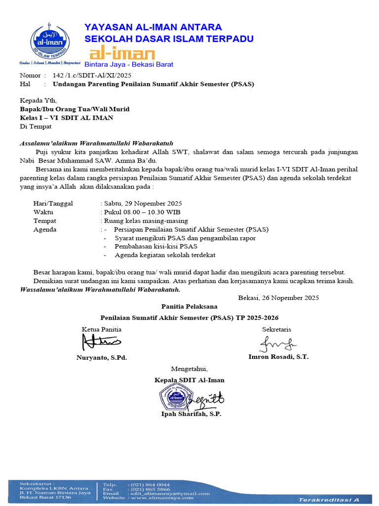 Undangan Parenting PSAS SDIT Al-Iman | PDF