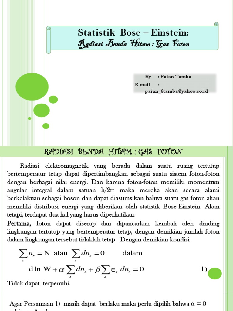 Statistik Bose-Einstein, Radiasi Benda Hitam, Gas Foton | PDF