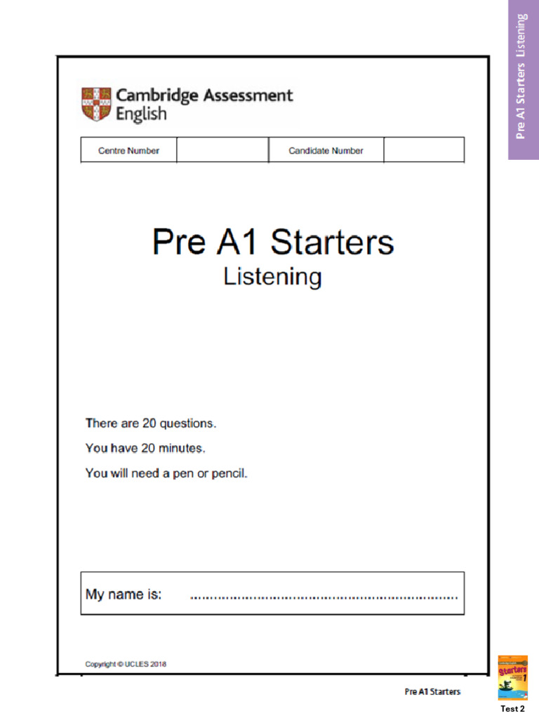 Starters1 Pre A1 Test 2 | PDF