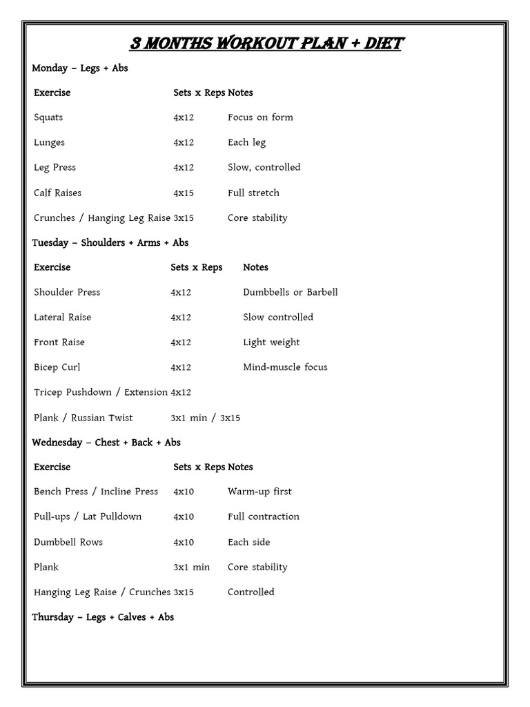 3 Months Workout Plan Me | PDF