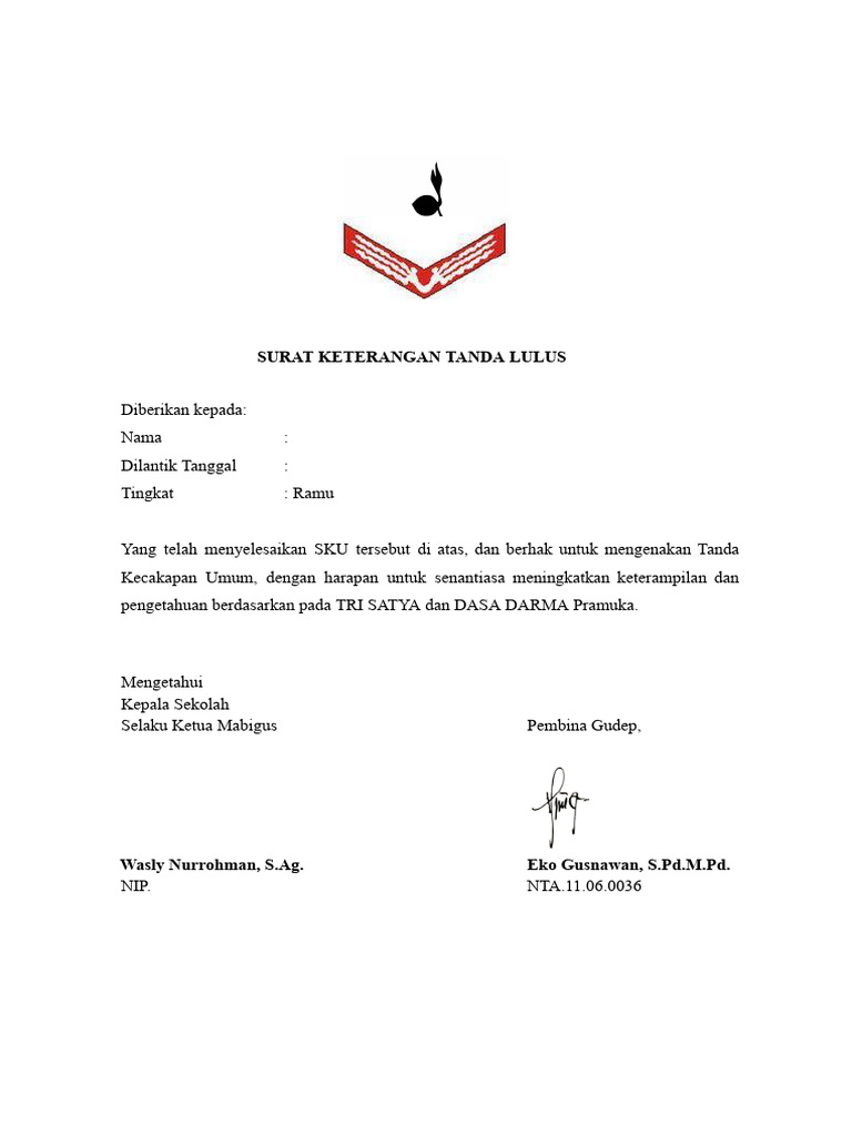 Surat Keterangan Tanda Lulus Pramuka | PDF