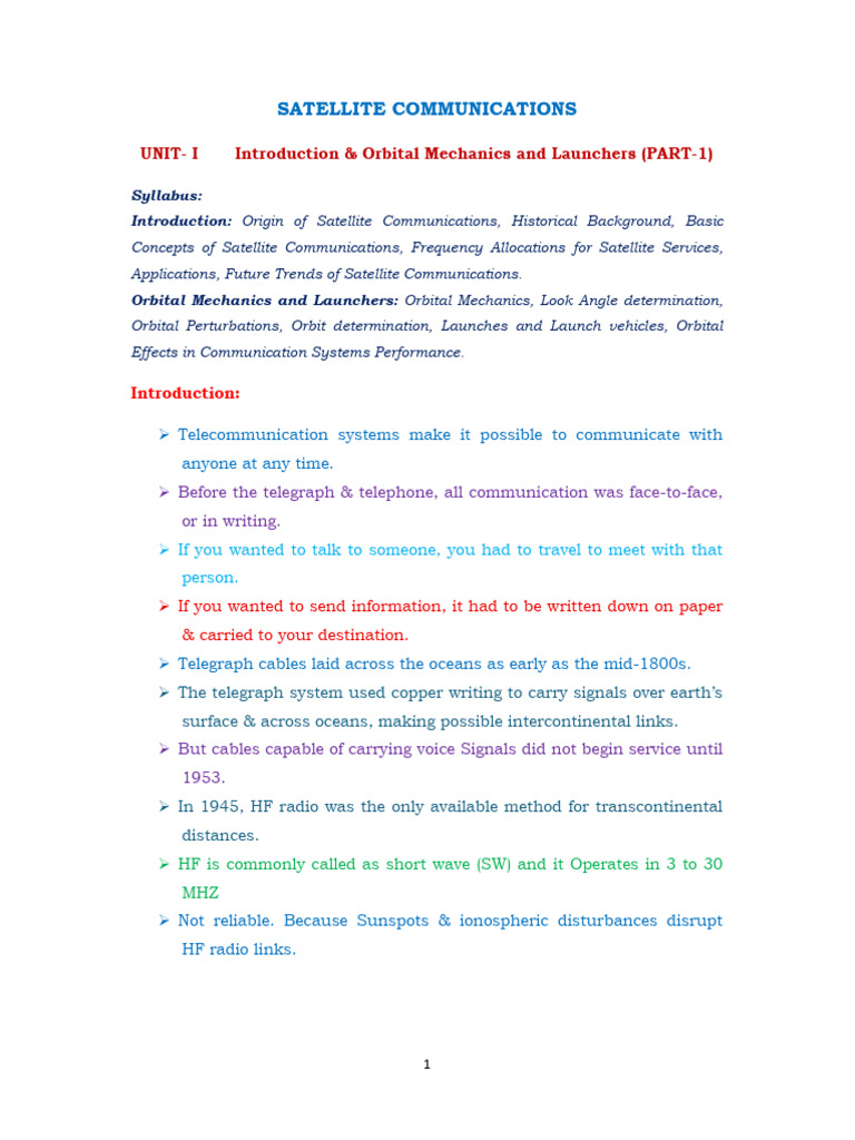SC UNIT 1 (Part-1) VEC ECE | PDF | Communications Satellite | Satellite