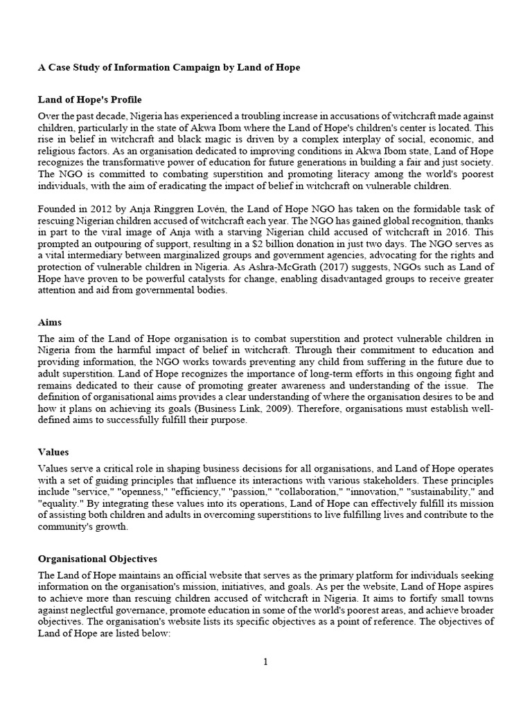 Case Study Example 2 Land of Hope | PDF | Non Governmental Organization ...